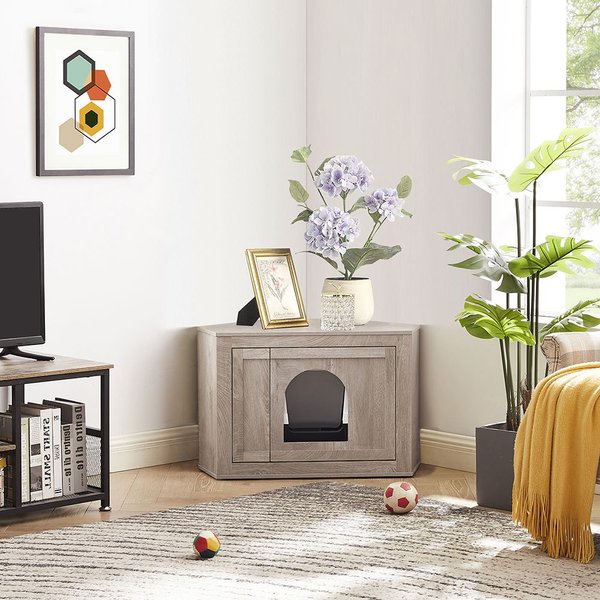 UNIPAWS Corner Cat Litter Box Enclosure, Weathered, Medium - Chewy.com