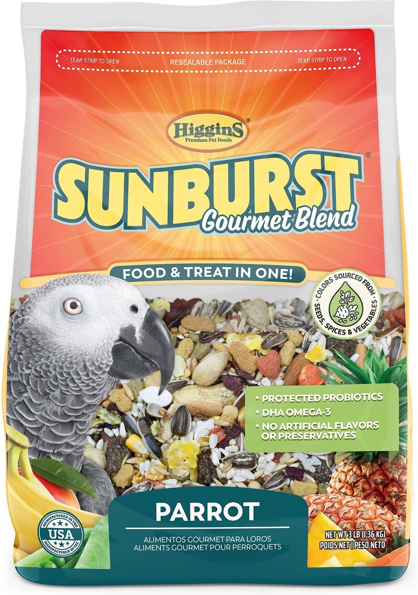 HIGGINS Sunburst Gourmet Blend Parrot Bird Food, 3-lb bag - Chewy.com