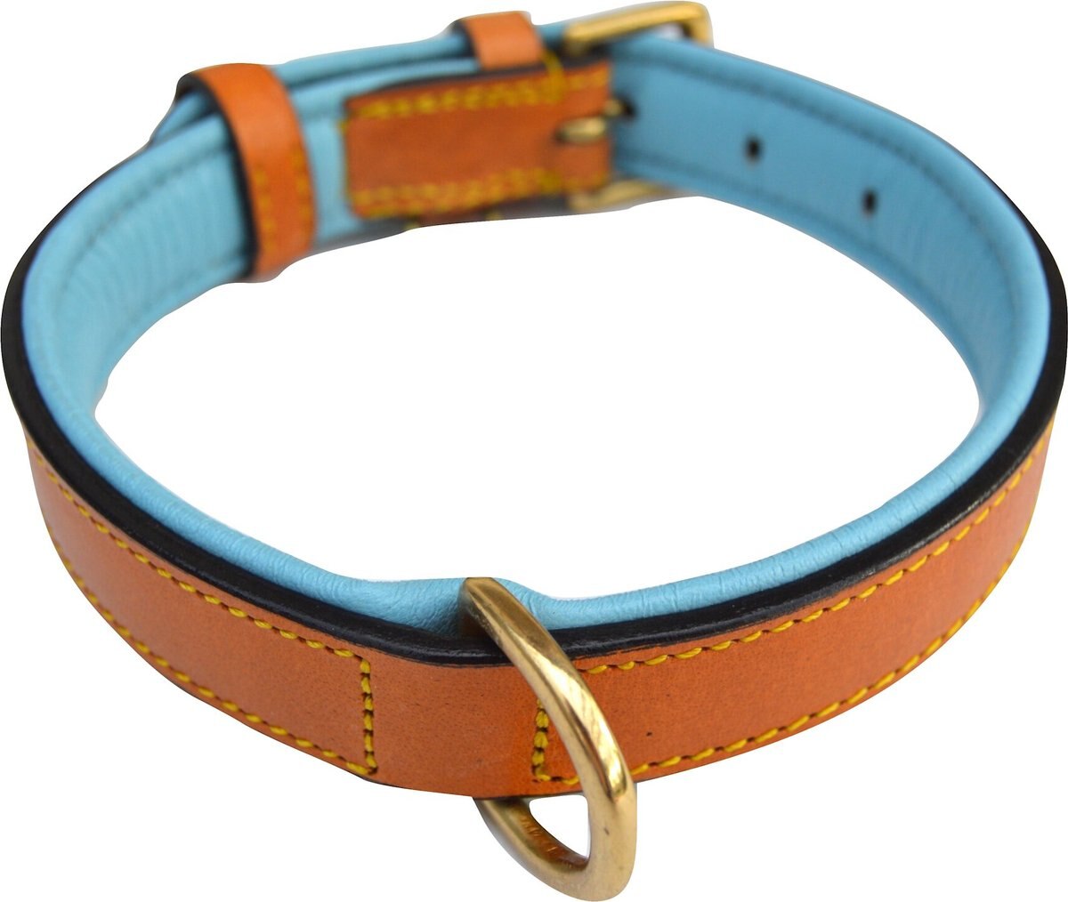 SOFT TOUCH COLLARS Leather Two-Tone Padded Dog Collar, Tan Teal, Small ...