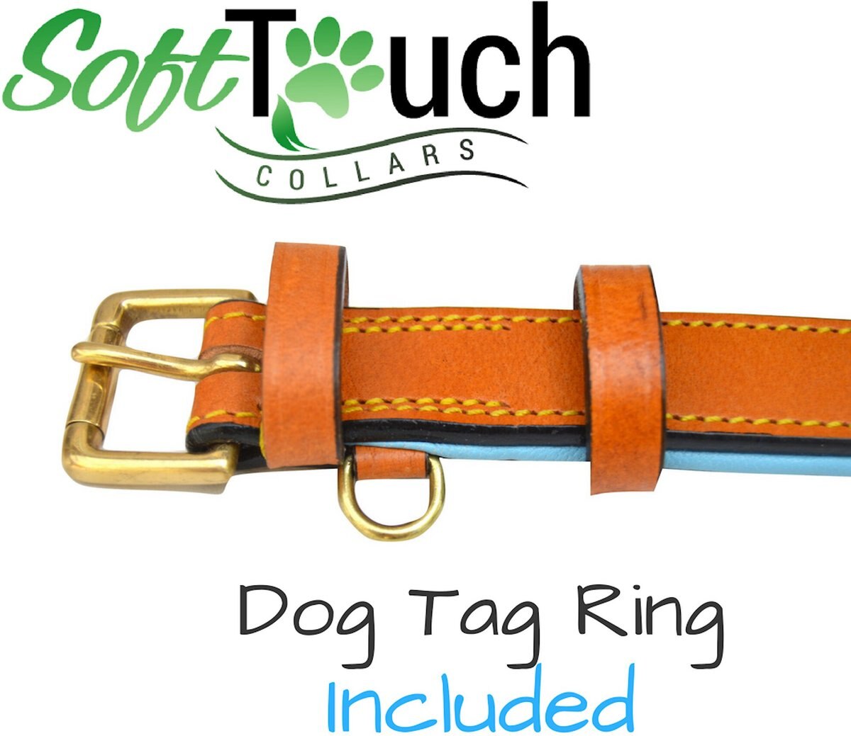 SOFT TOUCH COLLARS Leather Two-Tone Padded Dog Collar, Tan Teal, Medium ...