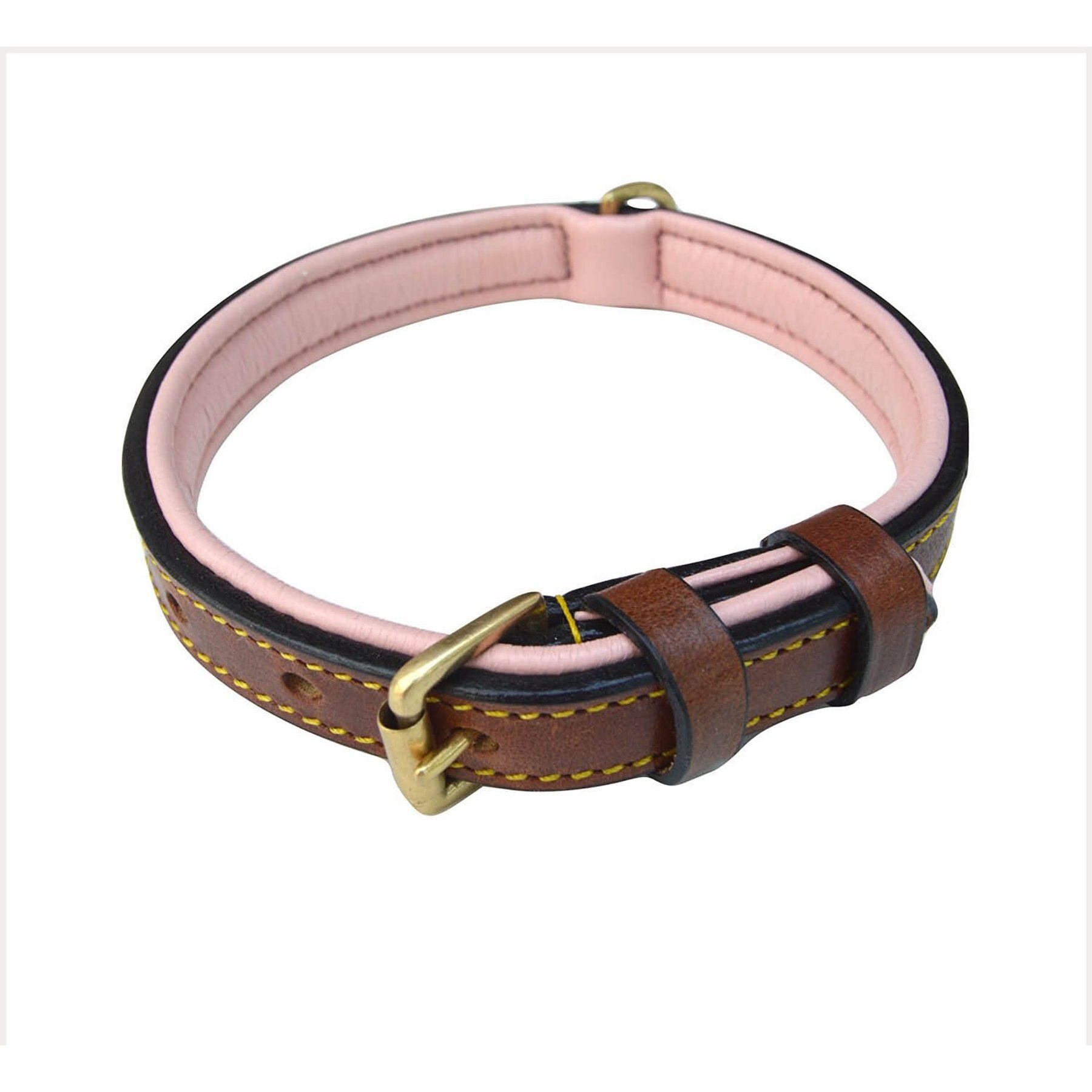 SOFT TOUCH COLLARS Leather Two-Tone Padded Dog Collar, Brown Pink ...