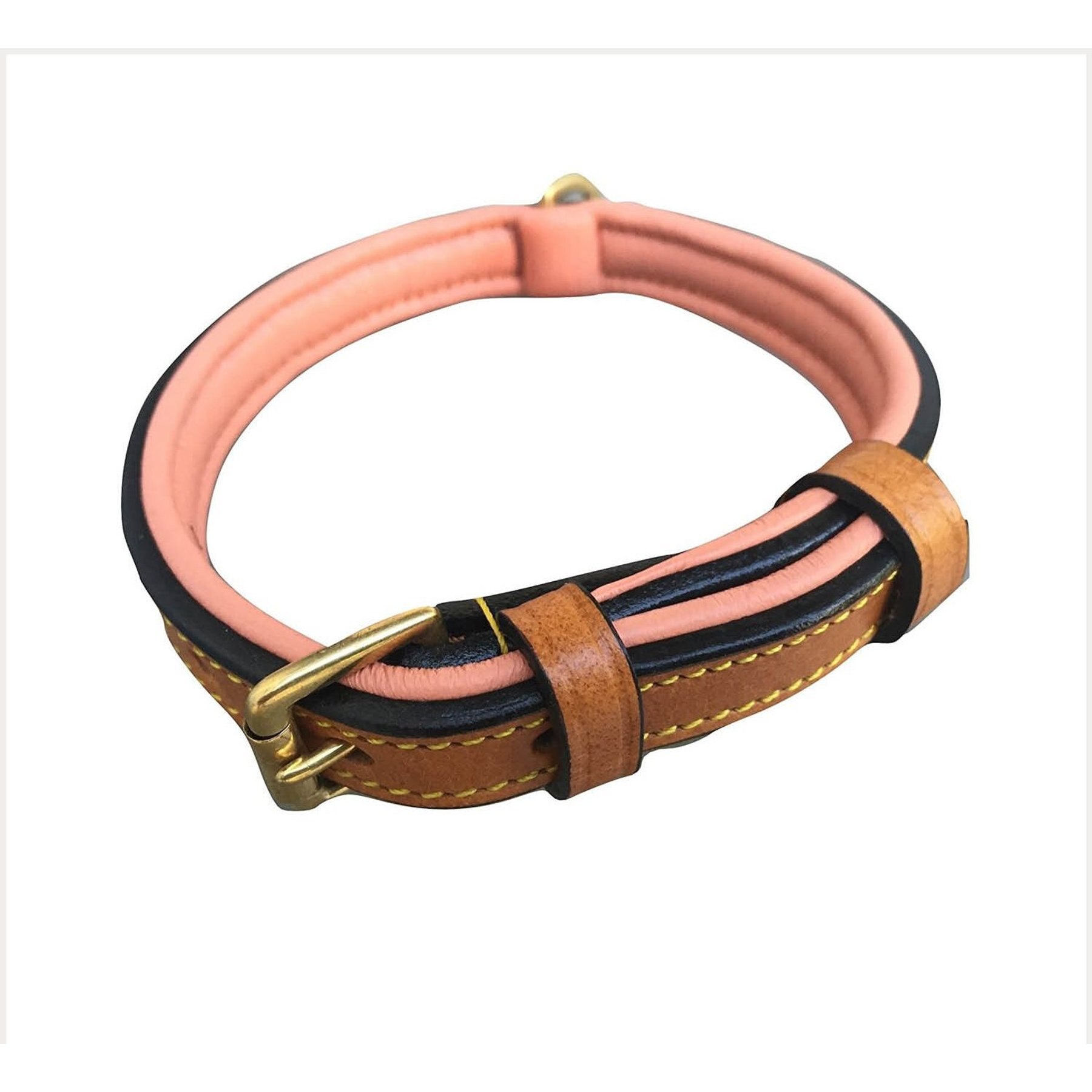 SOFT TOUCH COLLARS Leather Two-Tone Padded Dog Collar, Tan Coral, Small ...