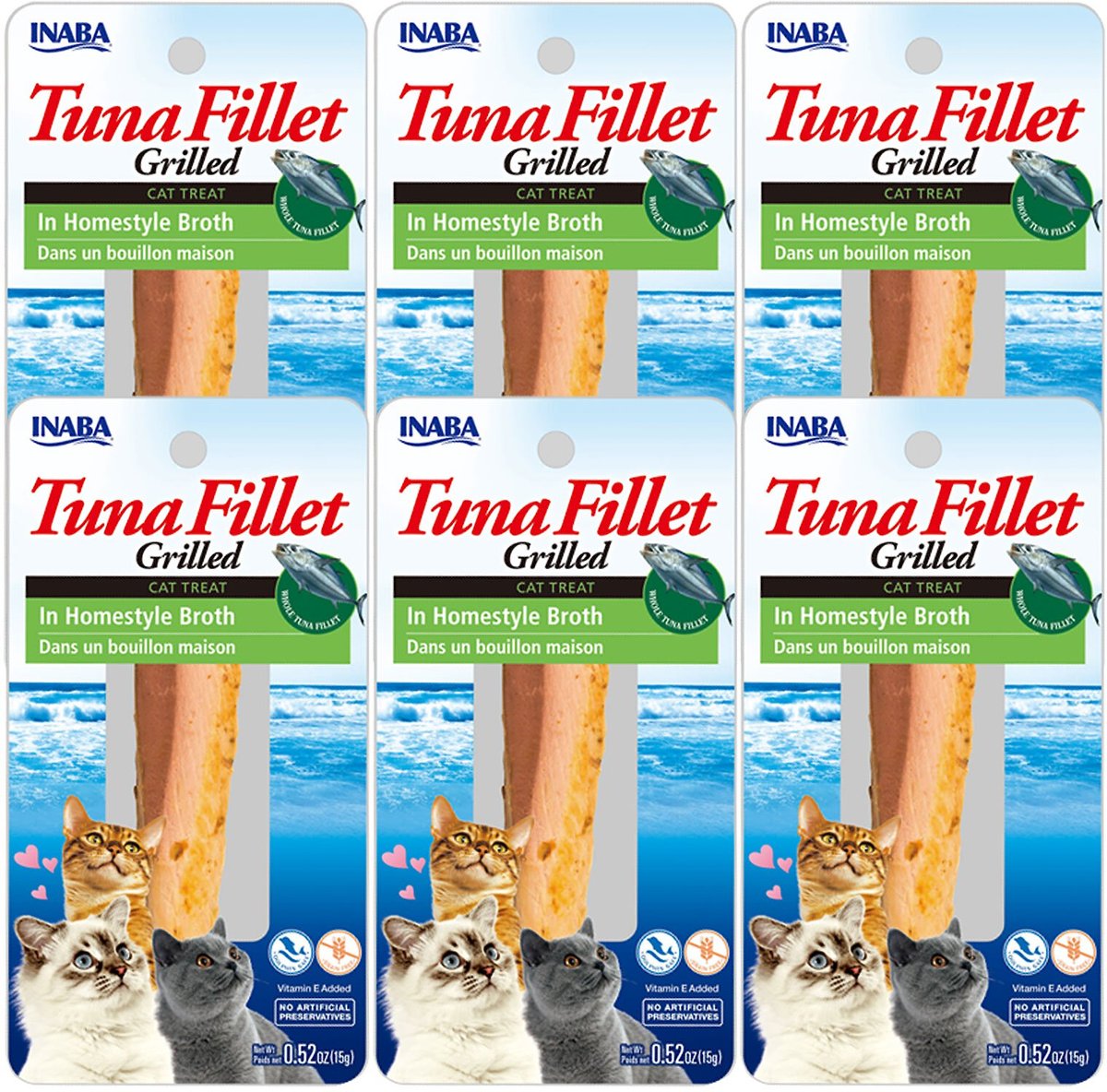 INABA Tender Grilled Tuna Fillet in Homestyle broth, soft & chewy cat treats, .52-oz pouch, 6ct ...