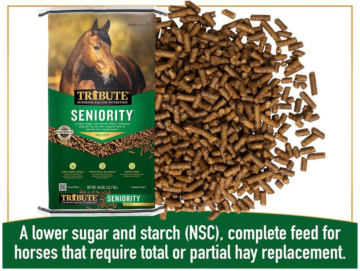 TRIBUTE EQUINE NUTRITION Seniority Pellet Horse Feed, 50-lb bag - Chewy.com
