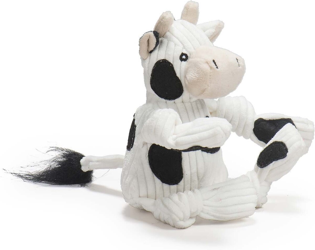 HUGGLEHOUNDS Barnyard Durable Plush Corduroy Knottie Cow Squeaky Dog ...