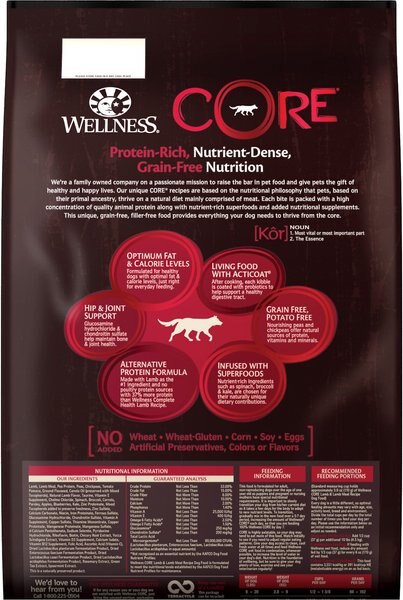 Discontinued - WELLNESS CORE Grain-Free Lamb Recipe Dry Dog Food, 12-lb ...
