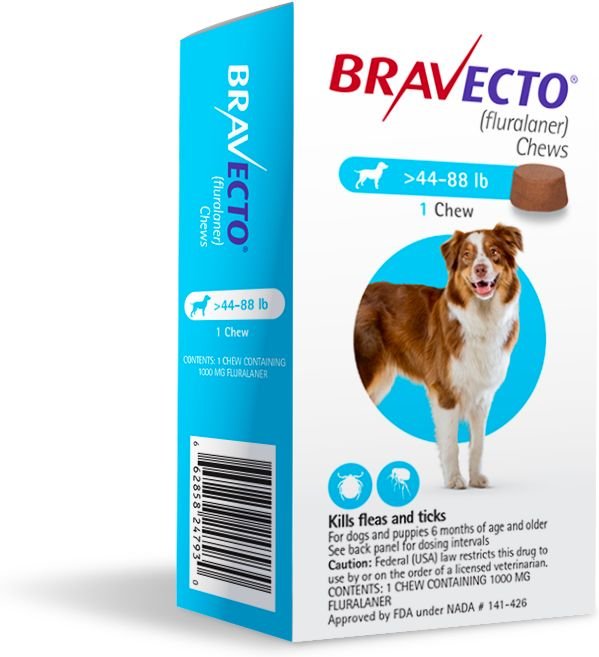 BRAVECTO Chew for Dogs, 44-88 lbs, (Blue Box), 1 Chew (12-wks. supply ...