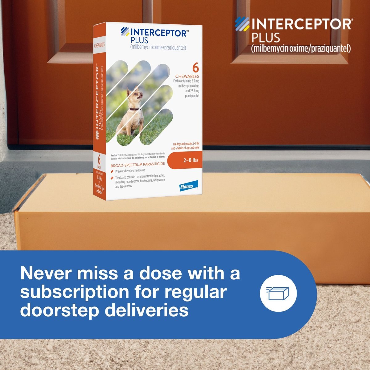 INTERCEPTOR PLUS Chew for Dogs, 2-8 lbs, (Orange Box), 6 Chews (6-mos ...