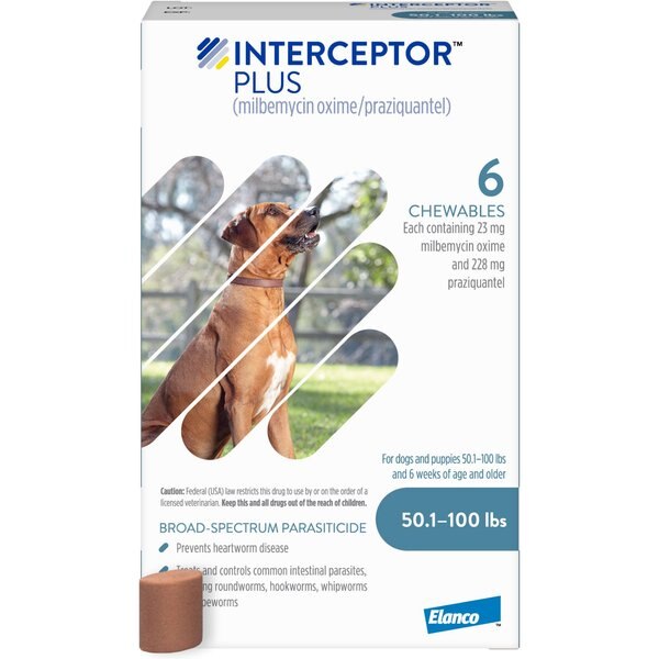 INTERCEPTOR PLUS Chew for Dogs, 50.1-100 lbs, (Blue Box), 6 Chews (6 ...