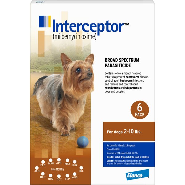 INTERCEPTOR Chewable Tablet for Dogs, 2-10 lbs, (Brown Box), 6 Chewable ...