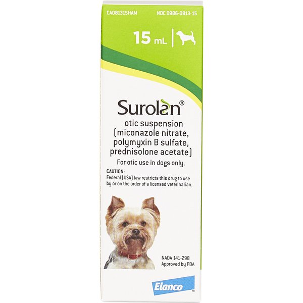 SUROLAN (miconazole nitrate, polymyxin B sulfate, prednisolone acetate) Otic Suspension for Dogs ...