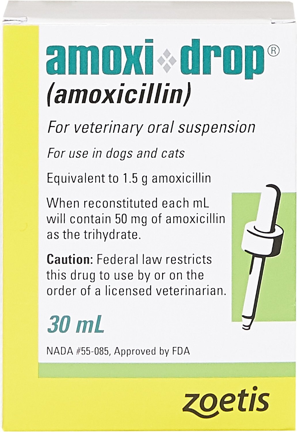 Amoxi-Drop (Amoxicillin) Oral Suspension for Dogs & Cats, 50-mg, 30-mL ...