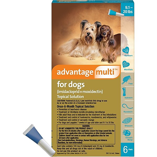 ADVANTAGE MULTI Topical Solution for Dogs, 9.1-20 lbs, (Teal Box), 6 ...