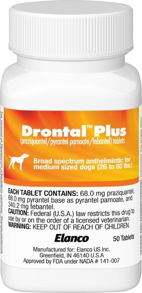 DRONTAL Plus Tablet for Medium Dogs, 26-60 lbs, 1 Tablet - Chewy.com