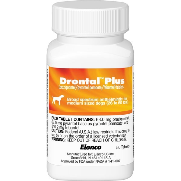 DRONTAL Plus Tablet for Medium Dogs, 26-60 lbs, 1 Tablet - Chewy.com