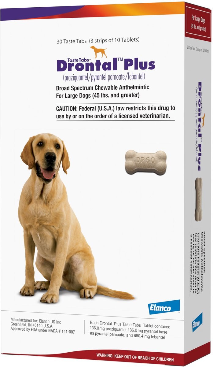 DRONTAL Plus Chewable Tablet for Large Dogs, over 45 lbs - Easy Refills ...
