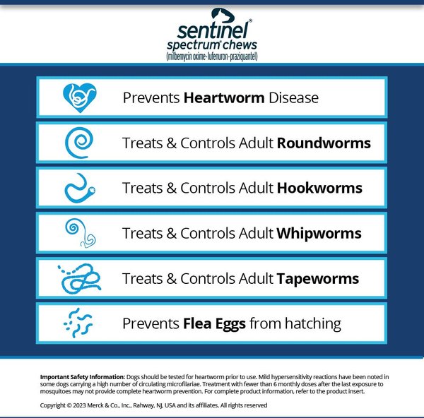 SENTINEL SPECTRUM Chew for Dogs, 50.1-100 lbs, (Blue Box), 6 Chews (6 ...