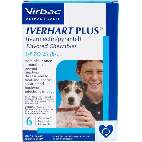 IVERHART PLUS Chewable Tablet for Dogs, 1-25 lbs, (Blue Box), 6 ...