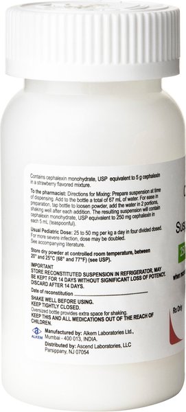 CEPHALEXIN (Generic) Oral Suspension for Dogs, 250 mg/5 mL, 100-mL ...