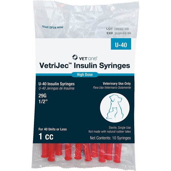 VETONE VetriJec Insulin Syringes U-40 0.5-in x 29G, 1-cc, 10 syringes ...