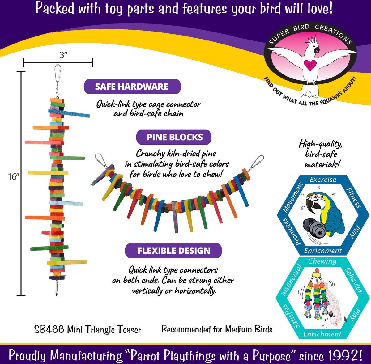 SUPER BIRD CREATIONS Mini Triangle Teaser Bird Toy, Medium - Chewy.com