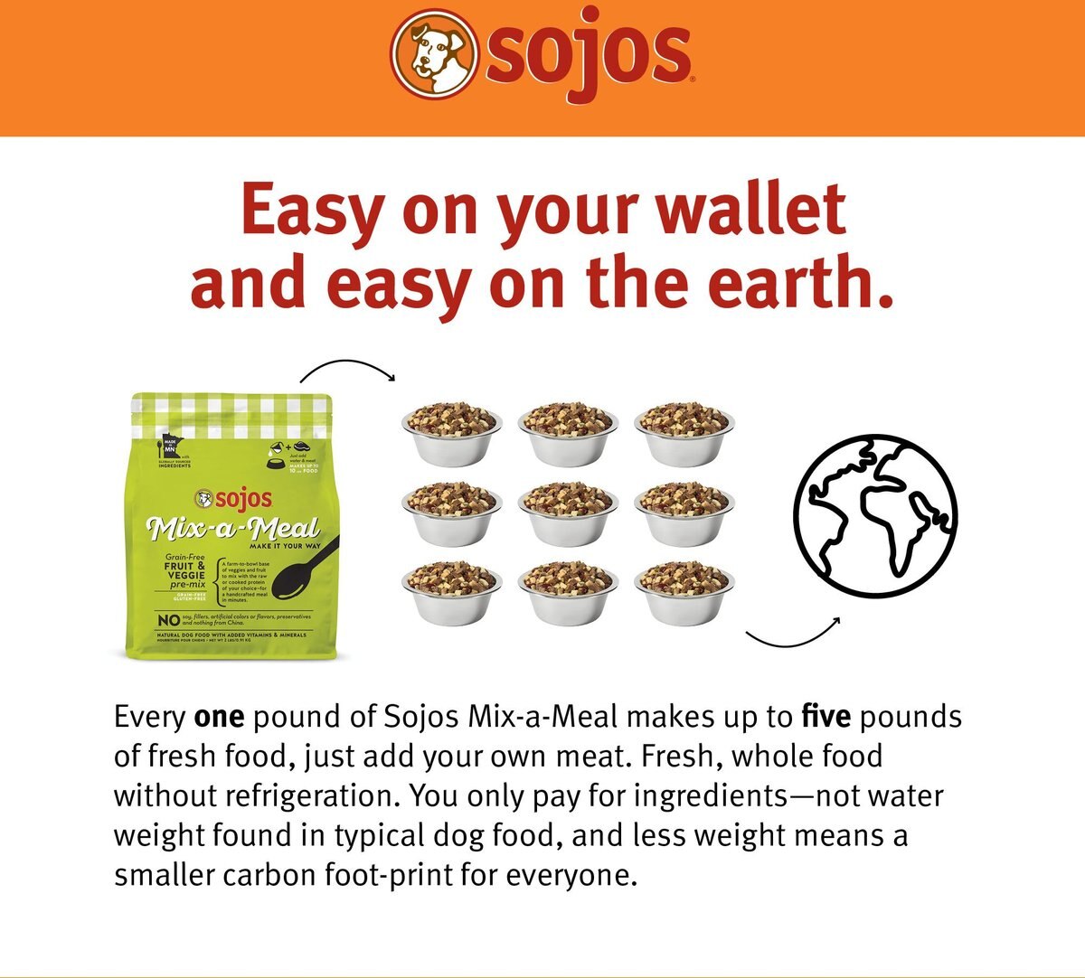 SOJOS Mix-A-Meal Fruit & Veggie Pre-Mix Grain-Free Dog Food, 8-lb bag ...