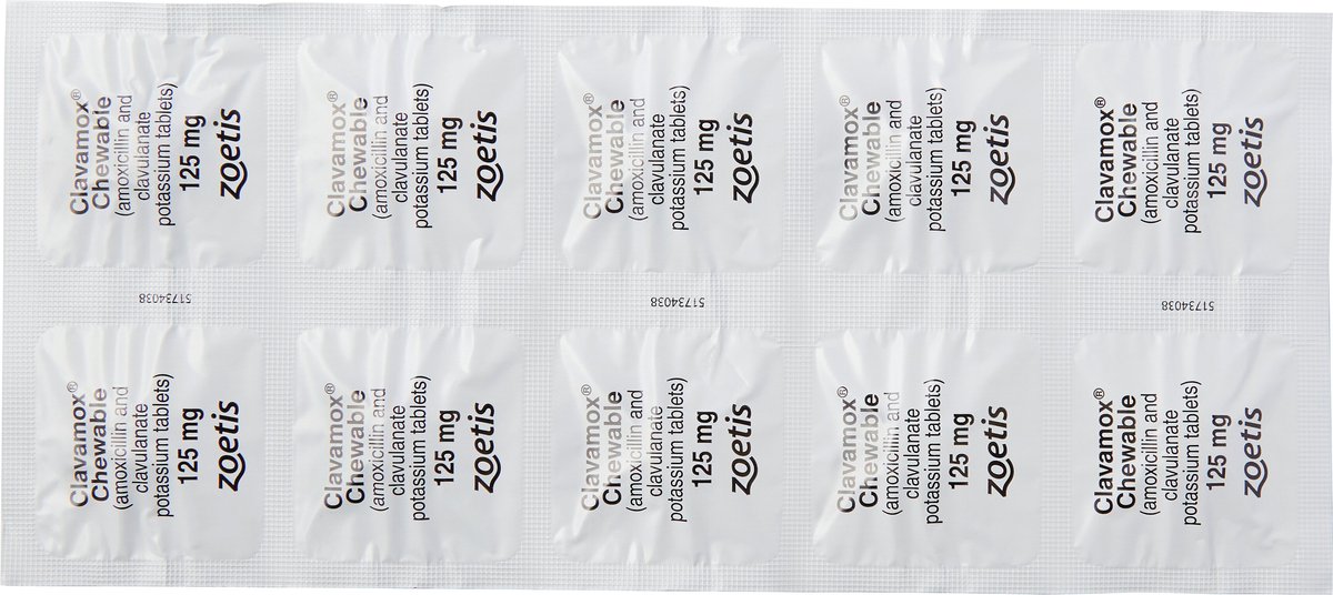 CLAVAMOX (Amoxicillin / Clavulanate Potassium) Chewable Tablets for Dogs & Cats, 125-mg, 1 ...