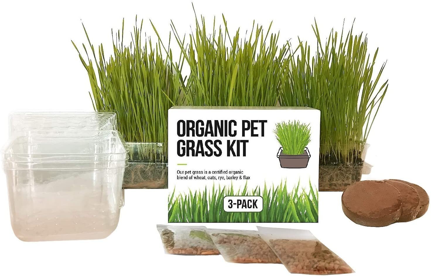 THE CAT LADIES Organic Pet Grass Growing Kit With Containers, 3 count ...