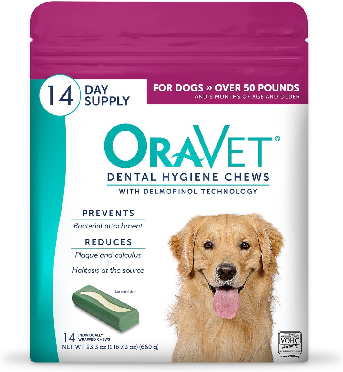 ORAVET Hygiene Dental Chews for Large & Giant Dogs, over 50-lbs, 14 ...