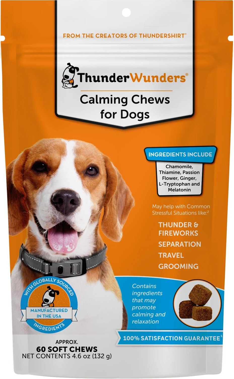 THUNDERWUNDERS Melatonin Calming Dog Chews, 60 Count - Chewy.com