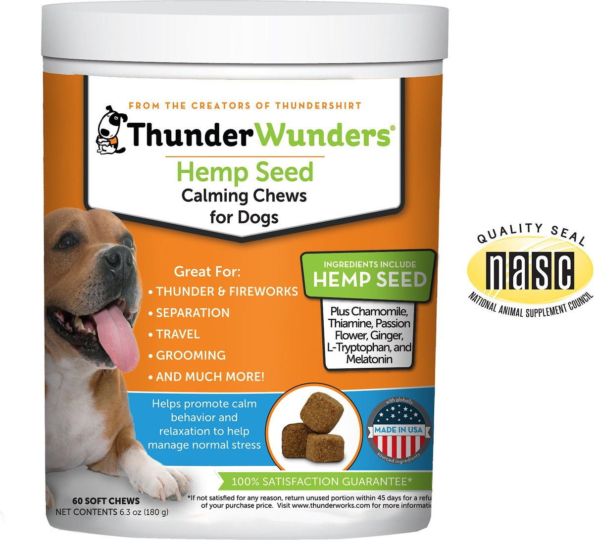 THUNDERWUNDERS Hemp Calming Dog Chews, 60 Count - Chewy.com