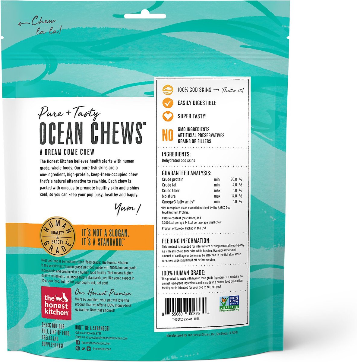 THE HONEST KITCHEN Beams Ocean Chews Cod Fish Skins Dehydrated Dog ...