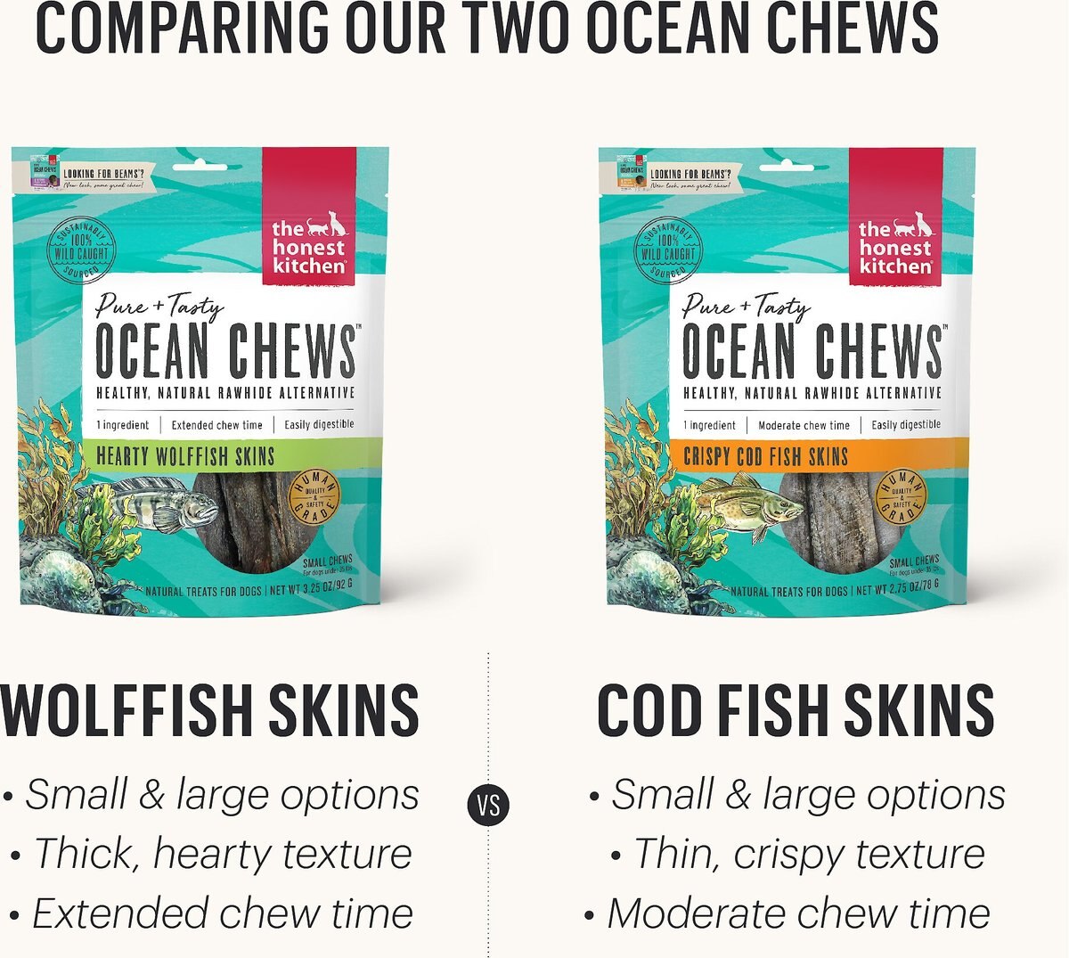 THE HONEST KITCHEN Beams Ocean Chews Cod Fish Skins Dehydrated Dog ...