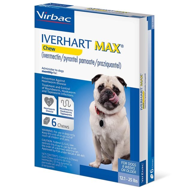 IVERHART MAX Chew for Dogs, 12.1-25 lbs, (Blue Box), 6 Chews (6-mos ...