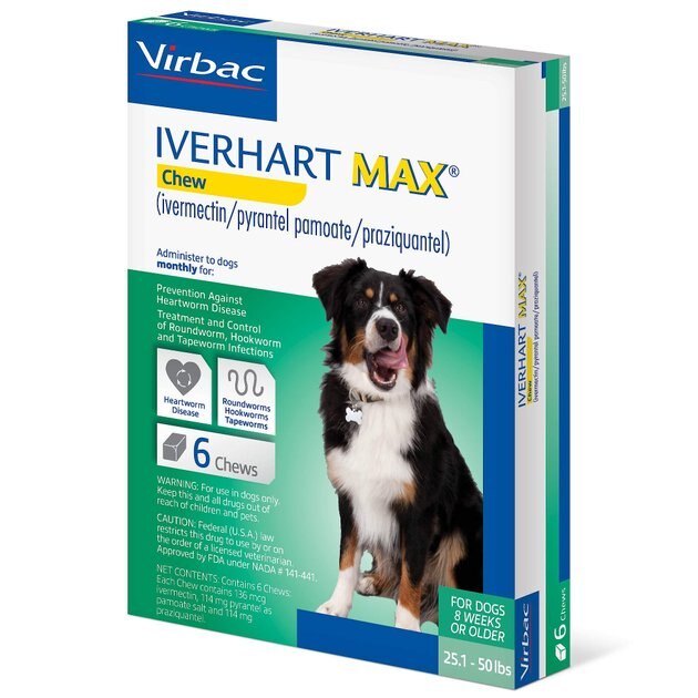 IVERHART MAX Chew for Dogs, 25.1-50 lbs, (Green Box), 6 Chews (6-mos ...