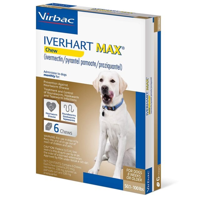 IVERHART MAX Chew for Dogs, 50.1-100 lbs, (Brown Box), 6 Chews (6-mos ...