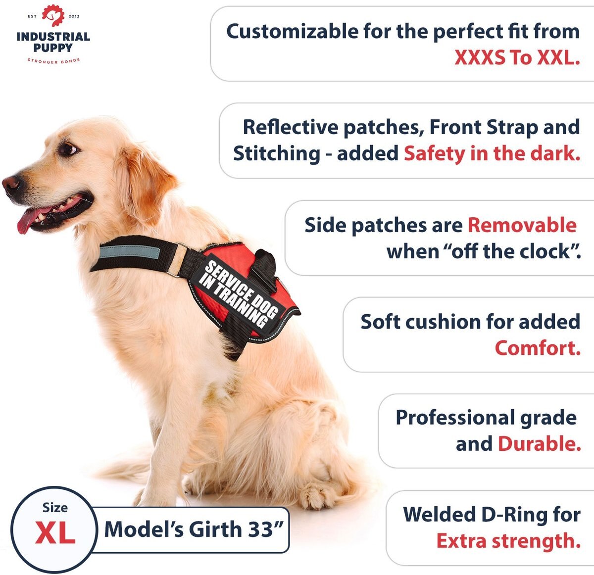 INDUSTRIAL PUPPY Emotional Support Animal ESA Reflective Dog Harness ...