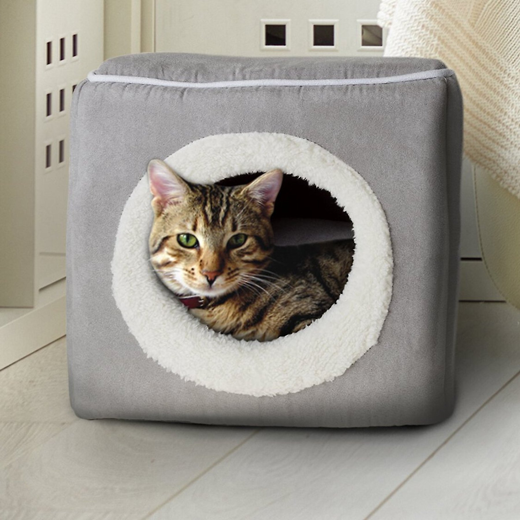 PETMAKER Cozy Cave Enclosed Cube Covered Dog Bed, Grey - Chewy.com