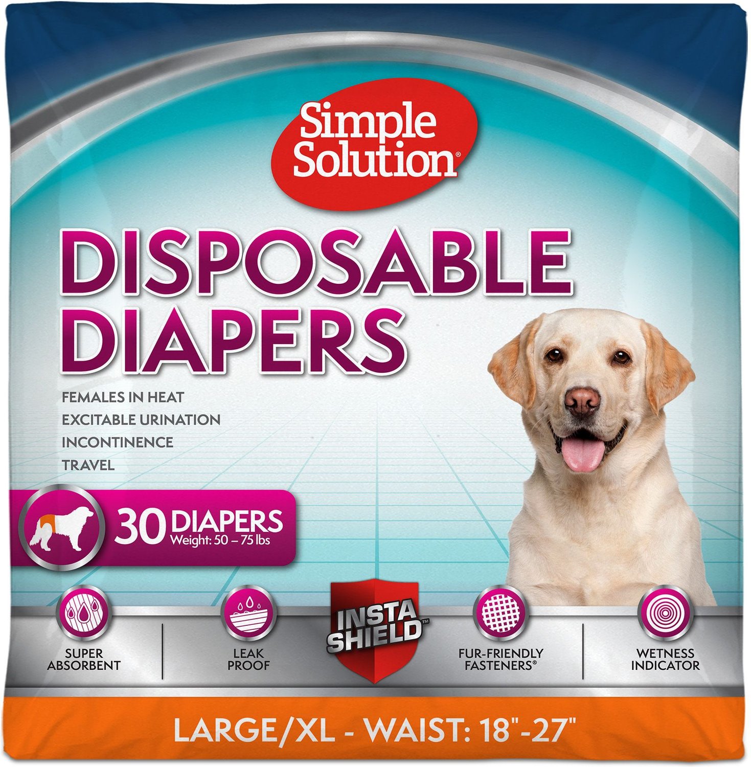SIMPLE SOLUTION Disposable Female Dog Diapers, Large/X-Large: 18 to 27 ...