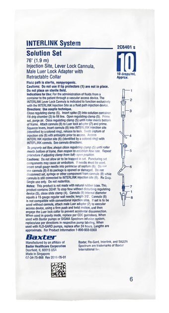 BAXTER Interlink System Solution Set with Y Injection 76-in, 10 Drops ...
