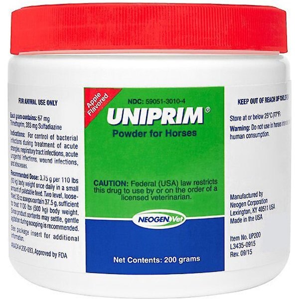 UNIPRIM Powder for Horses Apple Flavor, 200-gm - Chewy.com