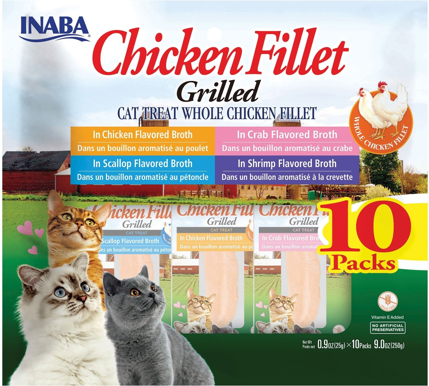 INABA Ciao Grilled Chicken Fillet Variety Pack Grain-Free Cat Treat, 10 ...