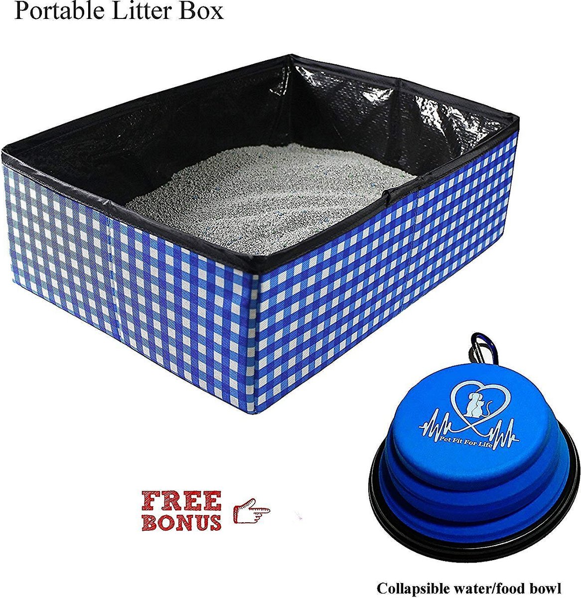 PET FIT FOR LIFE Collapsible Portable Litter Box with Collapsible Bowl ...