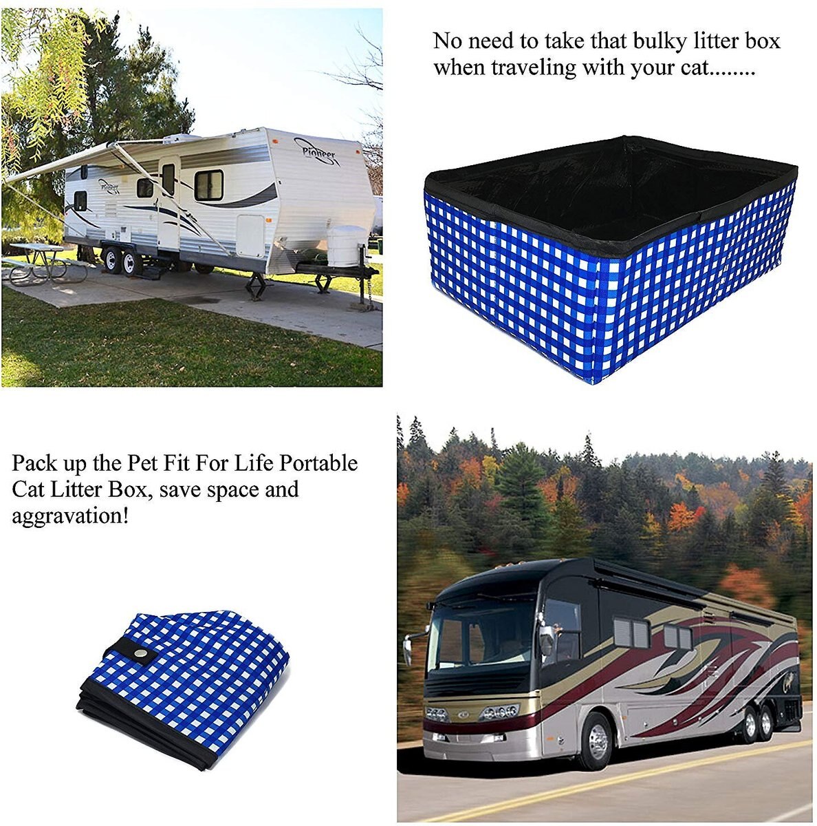 PET FIT FOR LIFE Collapsible Portable Litter Box with Collapsible Bowl ...