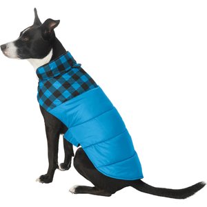 FRISCO Mediumweight Boulder Plaid Insulated Dog & Cat Puffer Coat, Blue ...