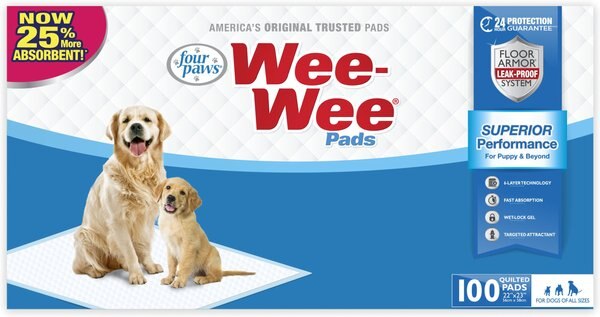 Four Paws Wee-Wee Superior Performance Dog Pee Pads, 22 x 23-in, 100 ...
