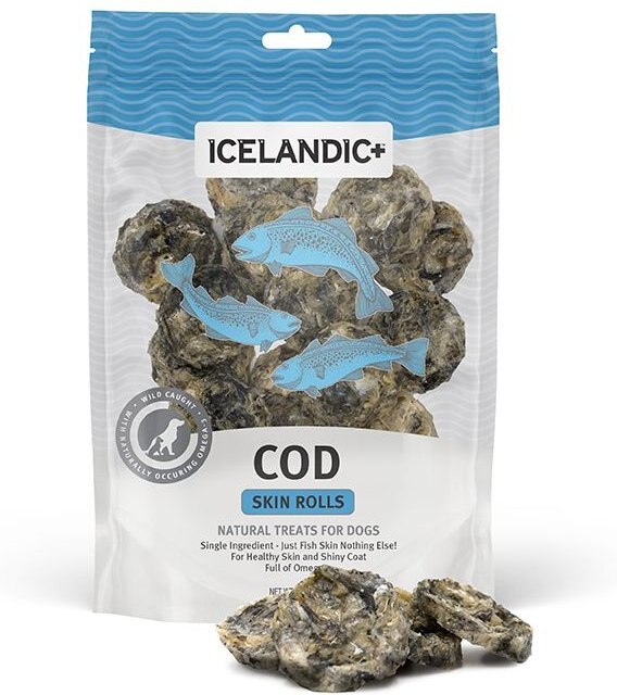 ICELANDIC+ Cod Skin Rolls Fish Dog Treat, 3.0-oz bag - Chewy.com