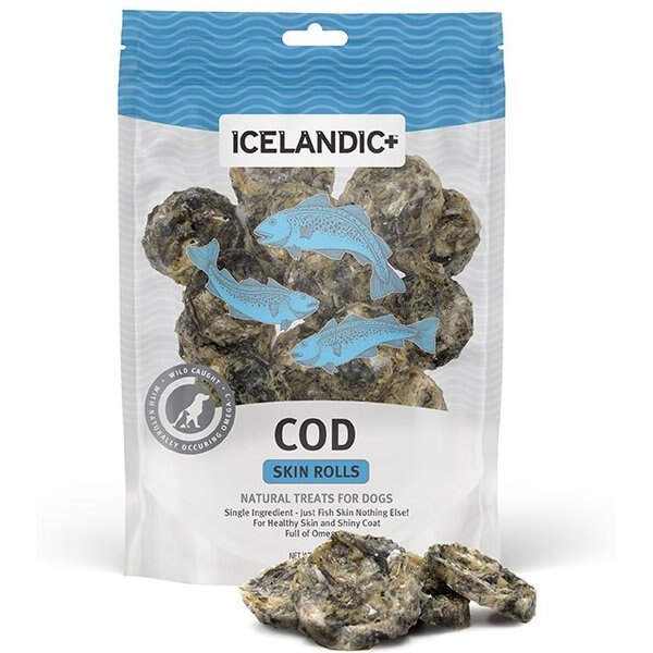 ICELANDIC+ Cod Skin Rolls Fish Dog Treat, 3.0-oz bag - Chewy.com