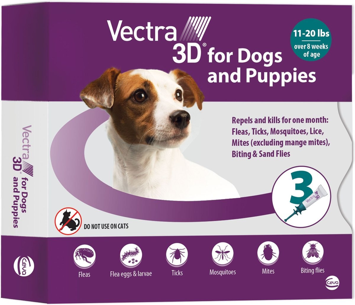 VECTRA 3D Flea & Tick Spot Treatment for Dogs, 11-20 lbs, 3 Doses (3 ...