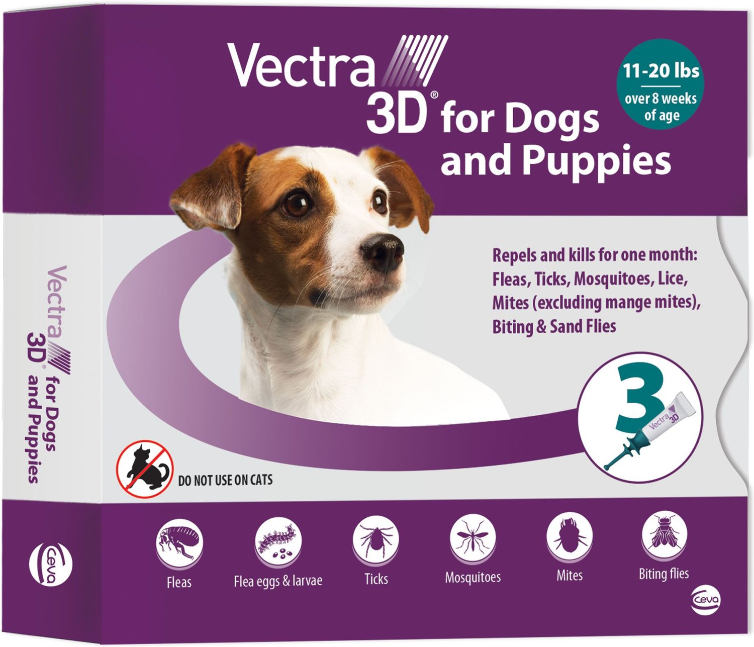 VECTRA 3D Flea & Tick Spot Treatment for Dogs, 11-20 lbs, 3 Doses (3 ...